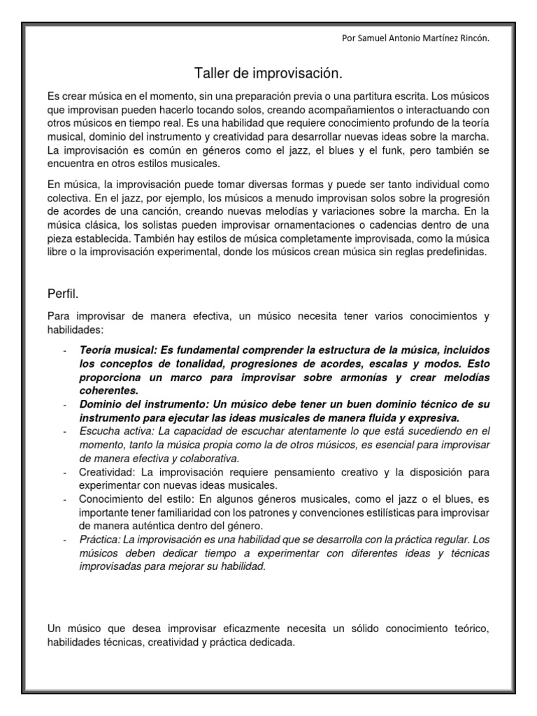 Taller de Improvisación | PDF | Improvisación | Acorde (Música)