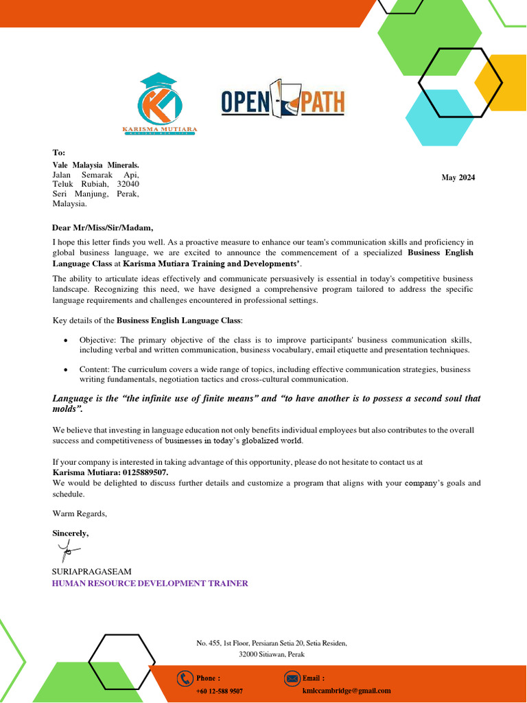 Business Proposal Letter For Vale BE | PDF | Career & Growth