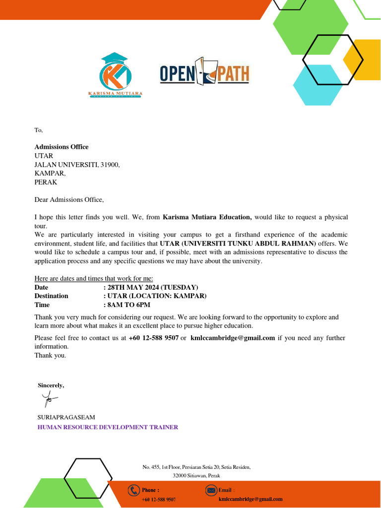 Request for UTAR Campus Tour | PDF | Career & Growth