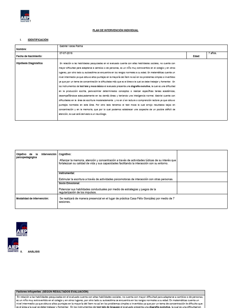 Modelo Plan de Intervención Individual PSI601 | PDF | Inteligencia ...