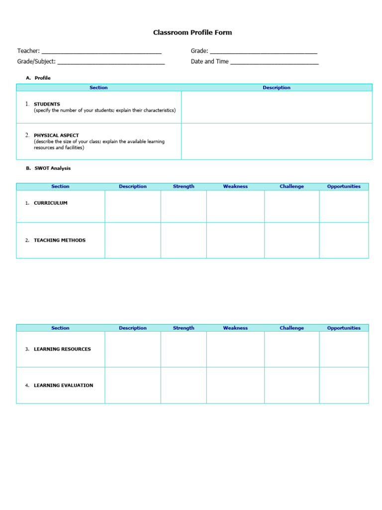 Classroom Profile Form | PDF