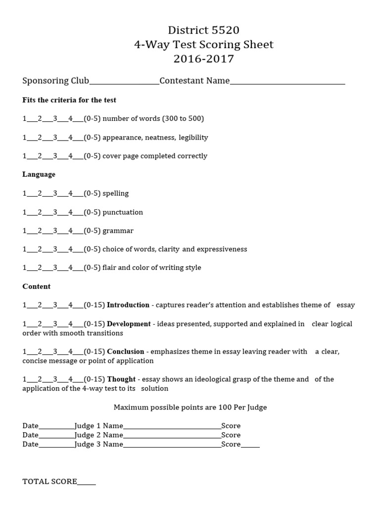 Scoring Sheet A | PDF