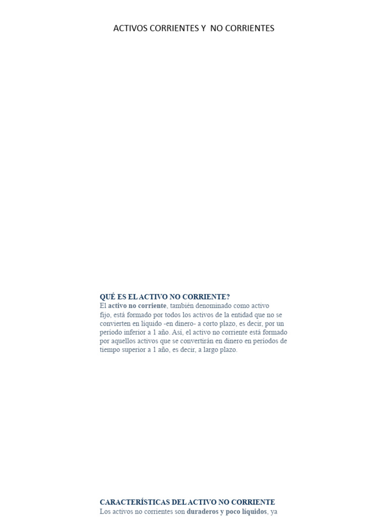 Activos No Corrientes: Definición y Ejemplos | PDF
