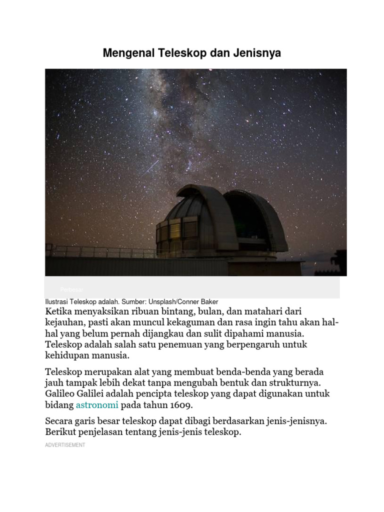 Jenis-Jenis Teleskop dan Fungsinya | PDF