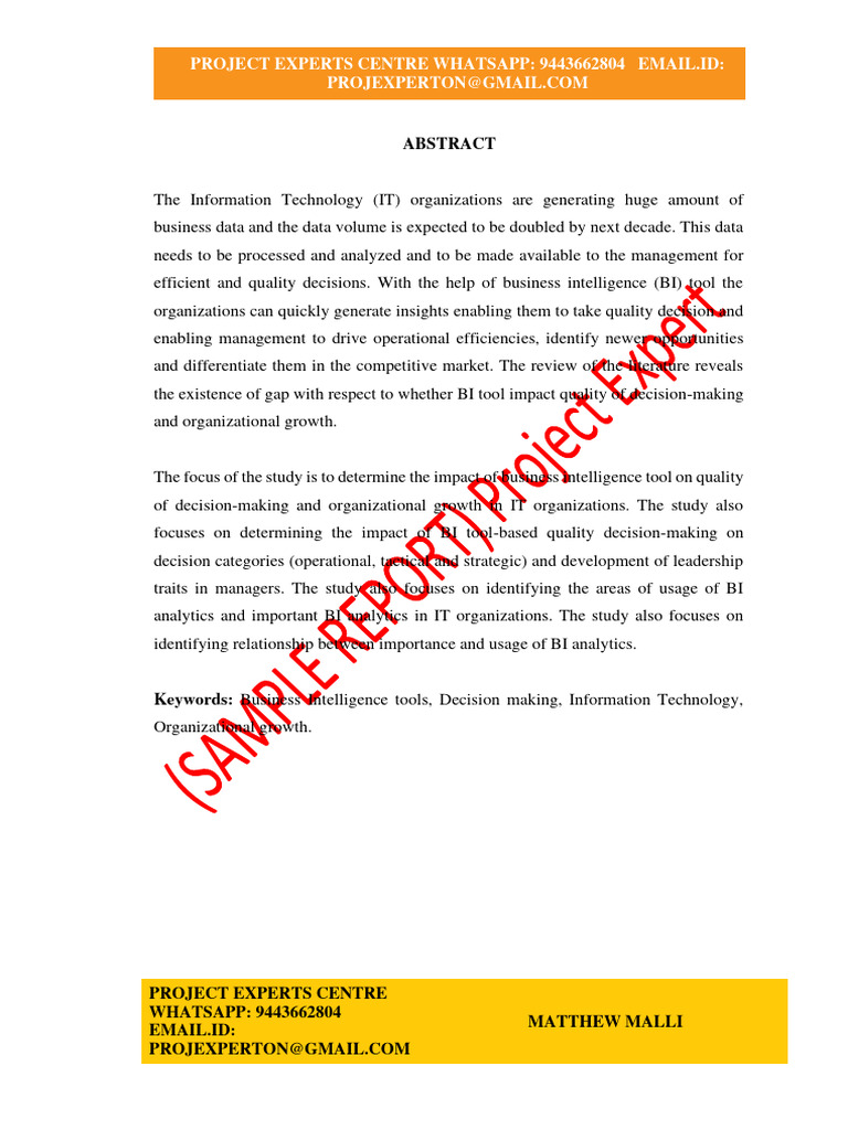 Project Expert Center (Sample Report) (WhatsApp Us 9443662804 or Email - Id Projexperton@gmail ...