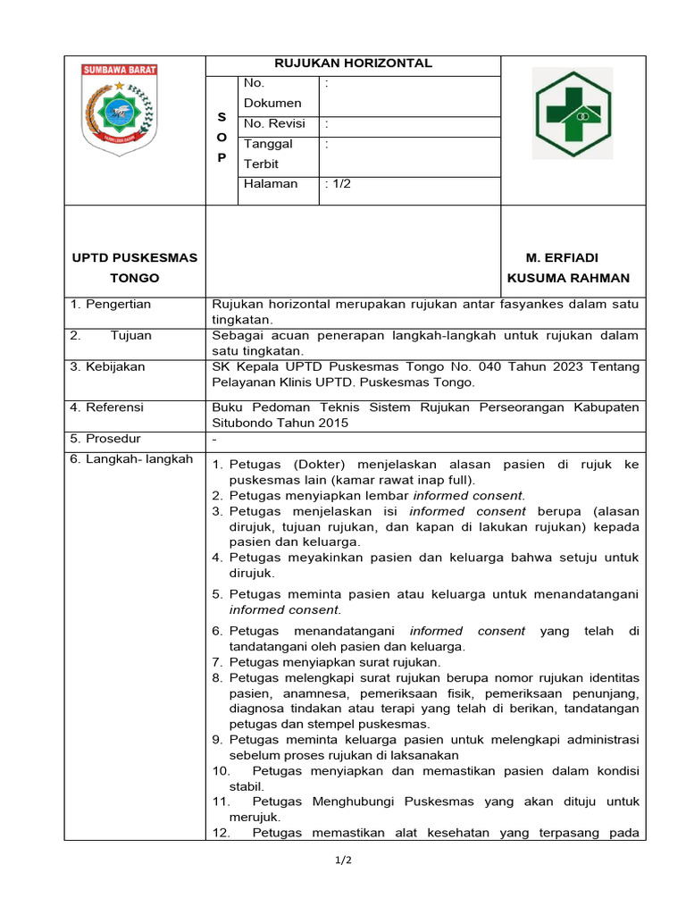 Sop Rujukan Horizontal | PDF