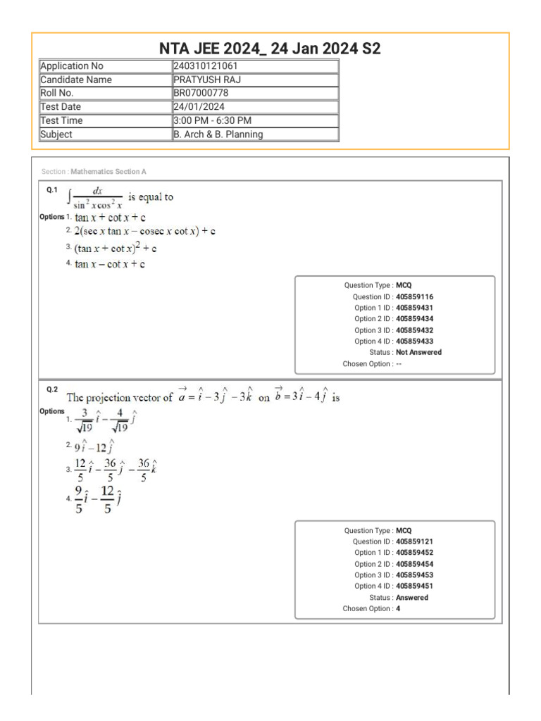 BArch BPlan Response Sheet Jan Attempt | PDF | Multiple Choice | Educational Assessment And ...