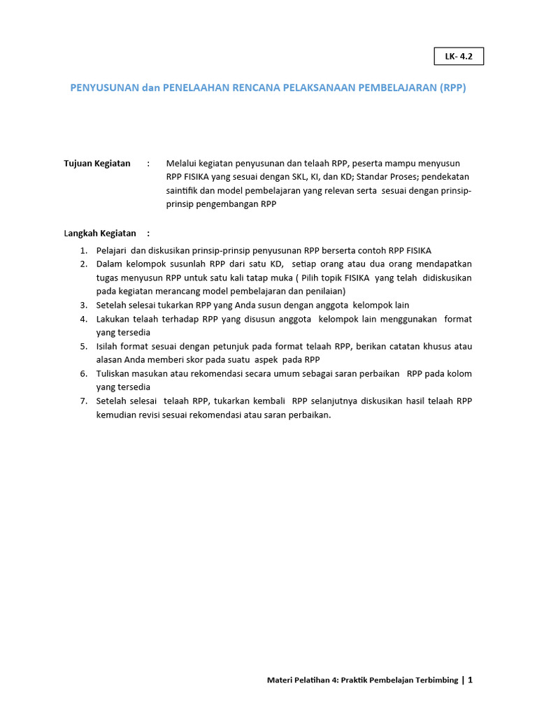 4.2 Penyusunan Dan Penelaahan RPP | PDF