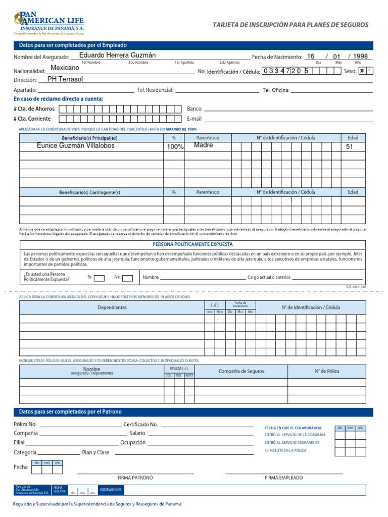 Formulario Tarjeta de Inscripcion - Colectivo Palig | PDF | Economias