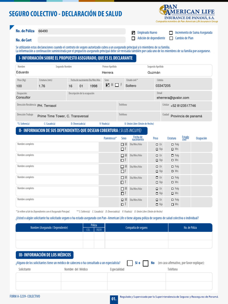 Formulario Declaracion de Salud - Colectivo Palig | PDF | Diagnostico ...