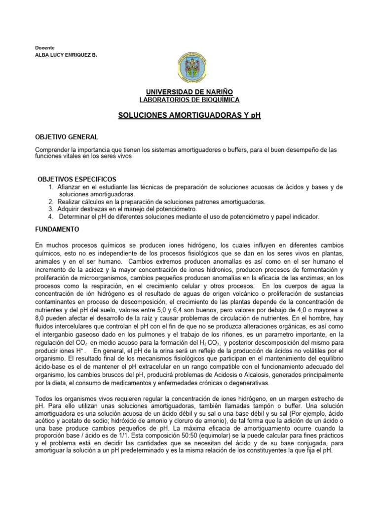 GUIA PH Y AMORTIGUADORES - Simplificada - 24-05-022 | PDF | Ph | Solución tampón