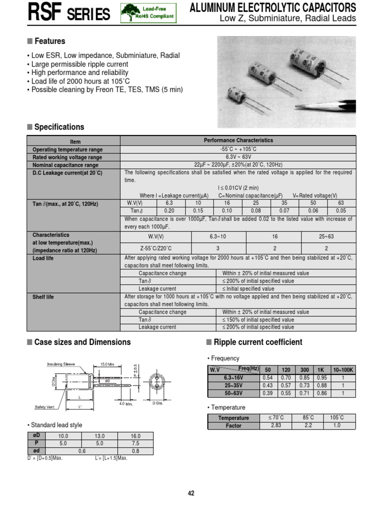Daewoo-Partsnic (Radial Thru-Hole) RSF Series | PDF | Capacitor ...