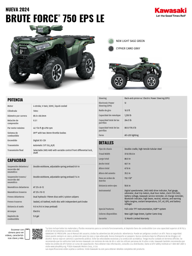 2024 Brute Force 750 Eps Le Es La Spec Sheet | PDF | Industria automotriz | Tecnología de vehículos