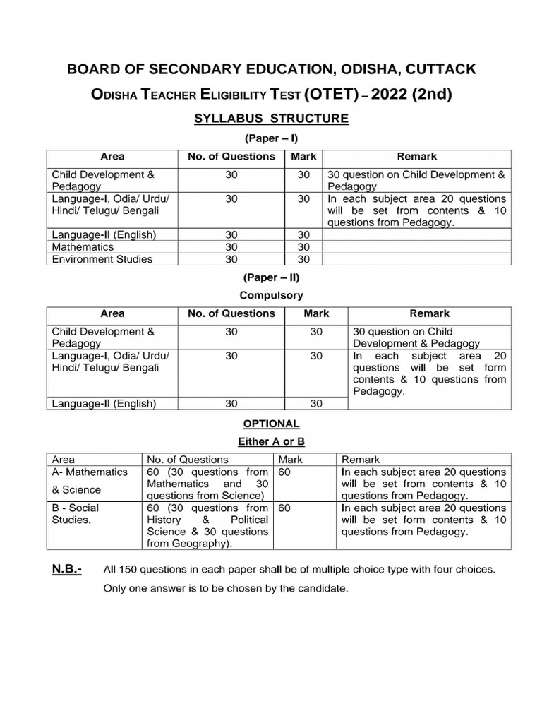 Syllabus OTET (Paper 2) - 2022 | PDF