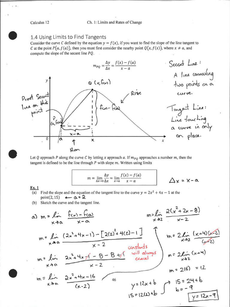 Chapter 1 - 1.4 - Using Limits To Find Tangents Filled Examples | PDF