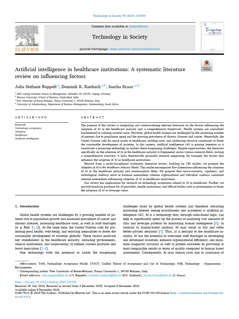 Technology in Society: Julia Stefanie Roppelt, Dominik K. Kanbach, Sascha Kraus | PDF ...