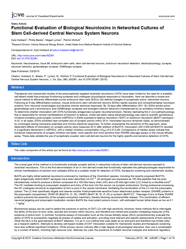 Functional Evaluation of Biological Neurotoxins in Networked Cultures ...