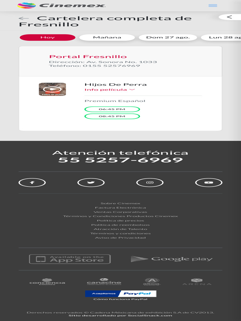 Cartelera de Fresnillo - Cinemex' | PDF