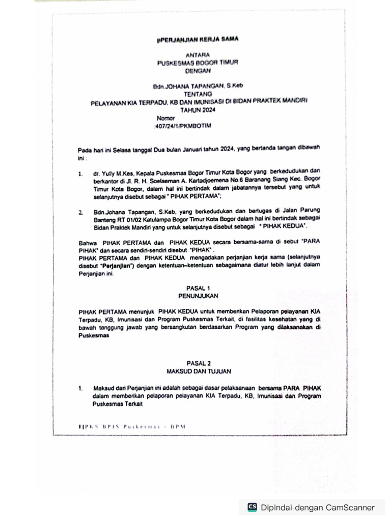 Mou Perjanjian Kerjasama Bidan Johana Tapangan S. Keb | PDF