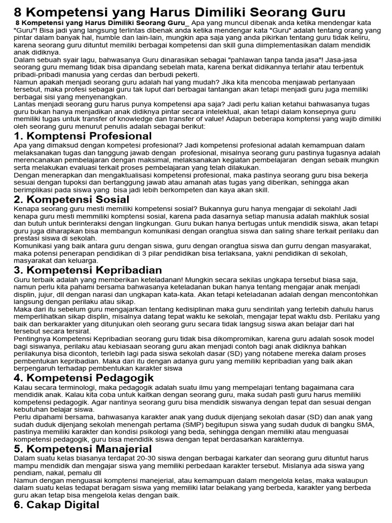 8 Kompetensi Yang Harus Dimiliki Seorang Guru | PDF | Karier & Perkembangan