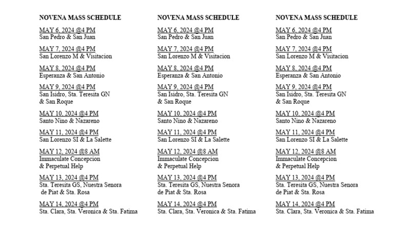 Novena Mass Schedule | PDF