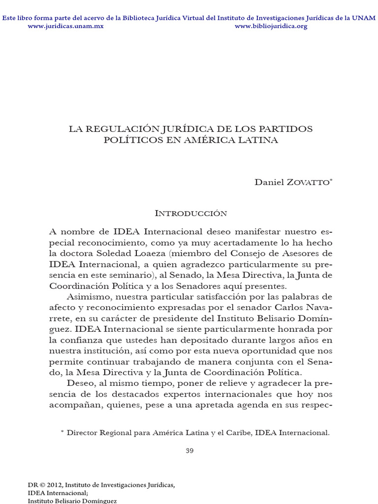 Zovatto - La Regulación Jurídica de Los Partidos Políticos en América Latina | PDF | Democracia ...