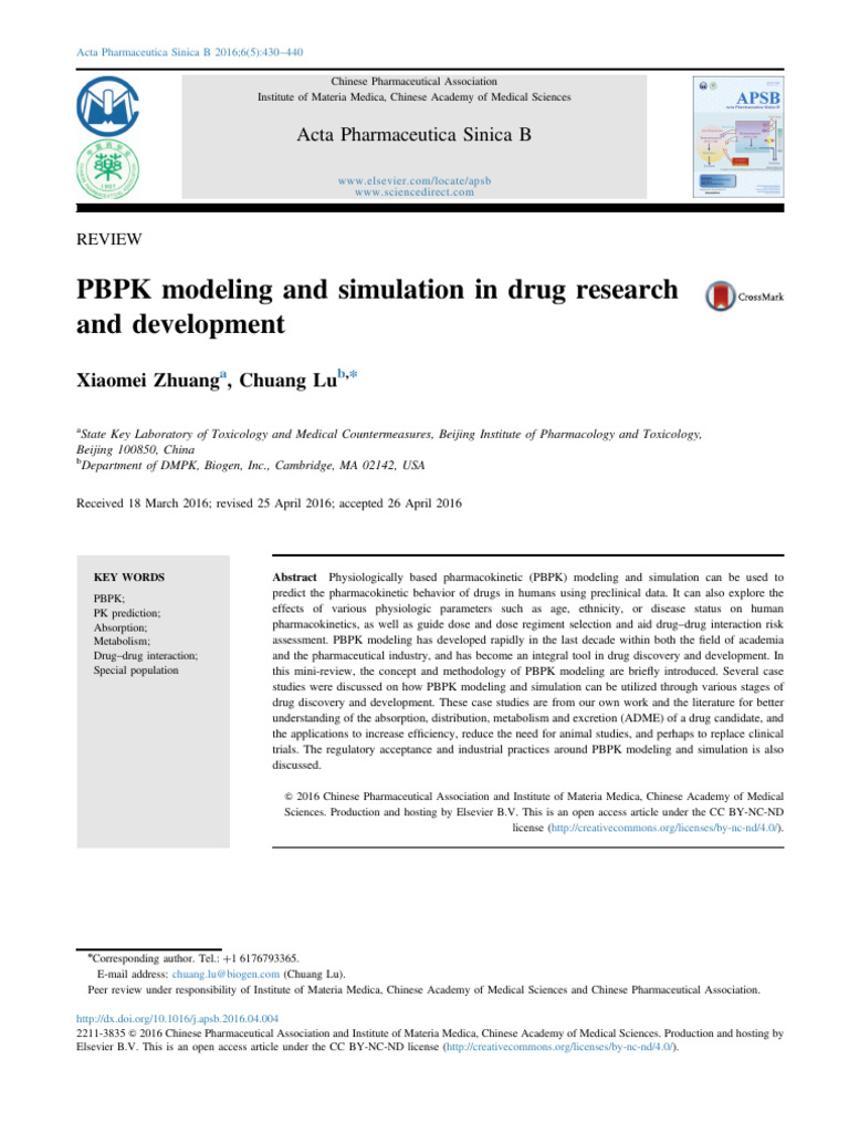 PBPK Modeling and Simulation in Drug Research and 2016 Acta ...