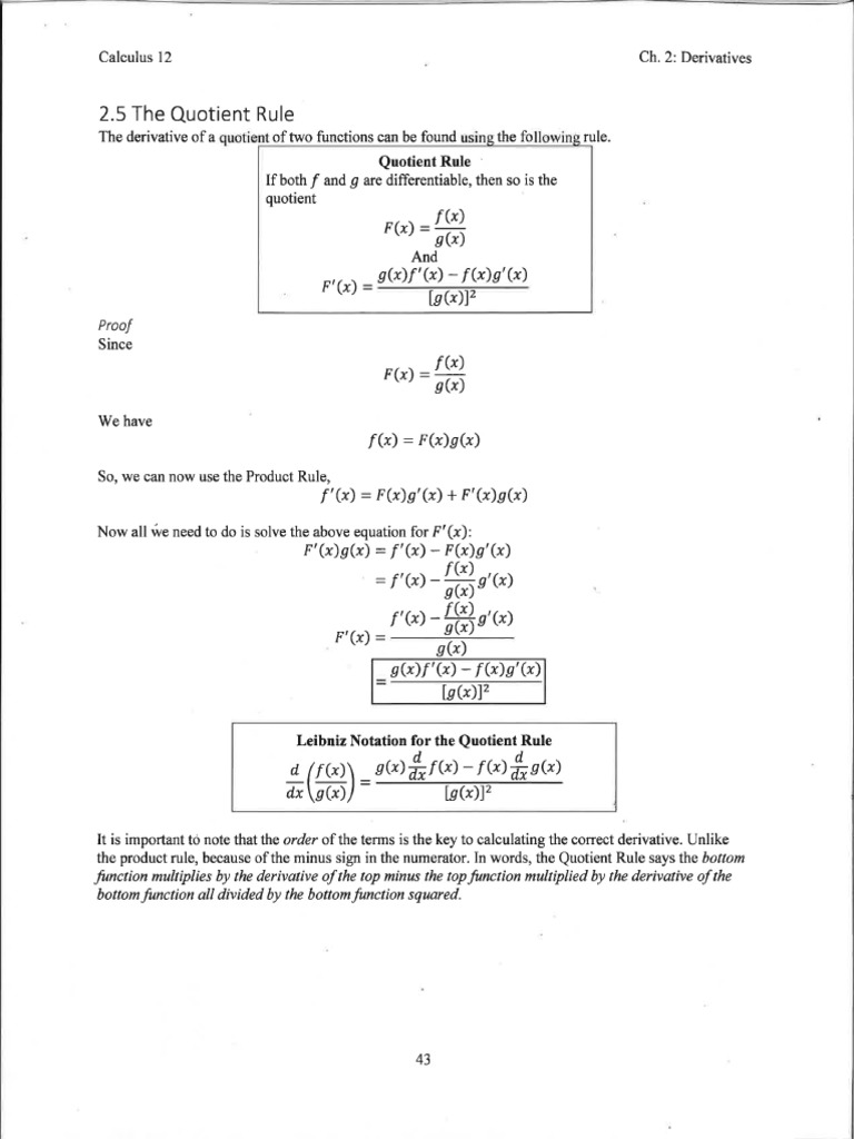 Chapter 2.5 - The Quotient Rule Filled Examples | PDF