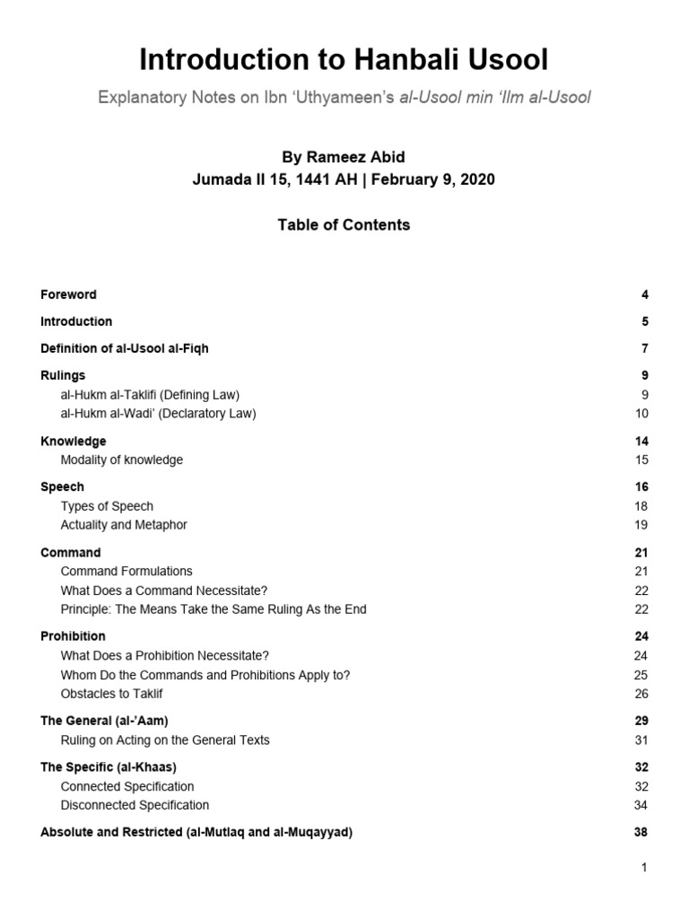 Introduction To Hanbali Usool | PDF | Fatwa | Grammatical Tense