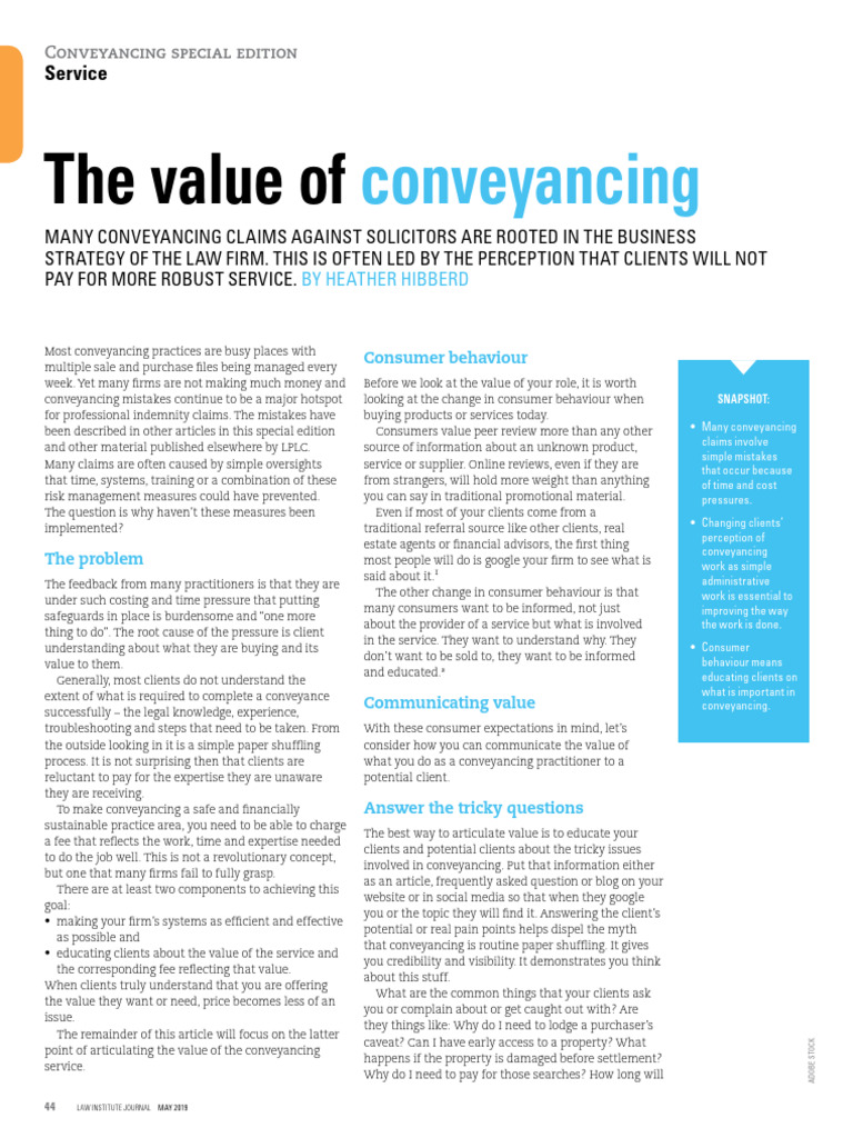 The Value of Conveyancing LIJ May2019 | PDF | Conveyancing | Consumer ...