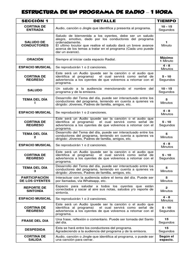 Estructura de Un Programa de Radio | PDF | Radiodifusión | Radiodifusión