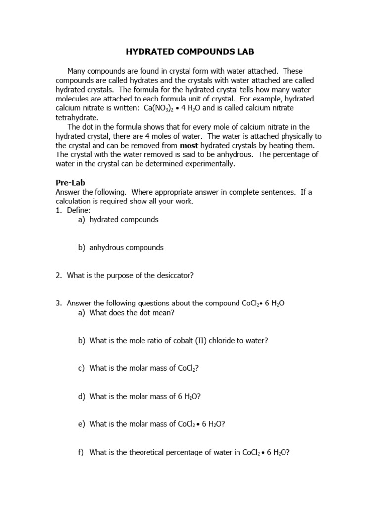 Hydrated Compounds Lab | PDF | Chemistry | Molecules