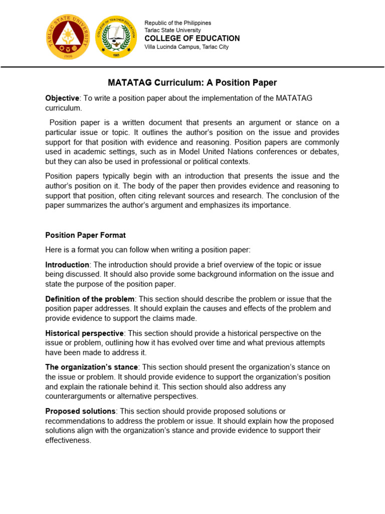 Matatag Curriculum Position Paper