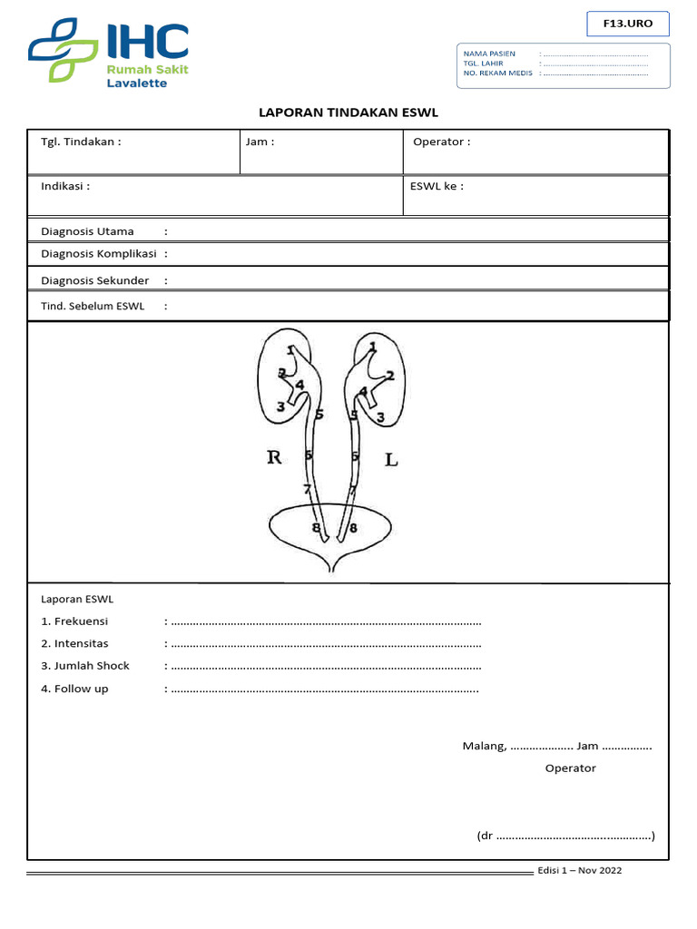 FRM LAPORAN TINDAKAN ESWL - Edit | PDF
