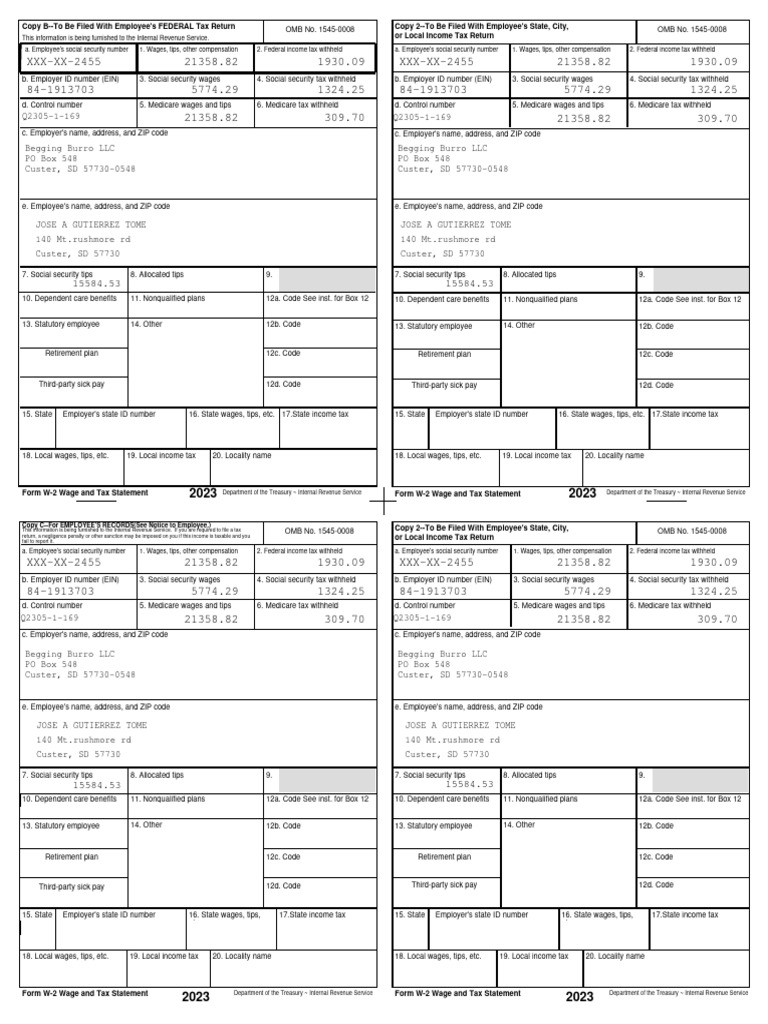 Employee W-2 Report 20240115172542 | PDF | Irs Tax Forms | Social ...