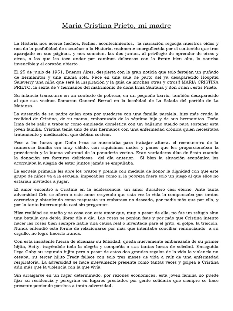 Maria Cristina Prieto Mi Madre | PDF