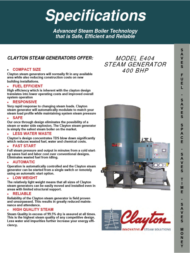 Model E404 400 BHP Steam Generator Specifications 1 | PDF | Boiler | Steam