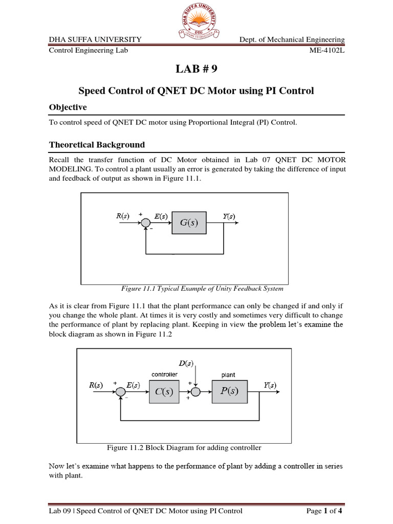 Lab 09 Speed Control of QNET DC Motor Using PI Control | PDF | Control ... Lab 09 Speed Control of QNET DC Motor Using PI Control | PDF | Control ...