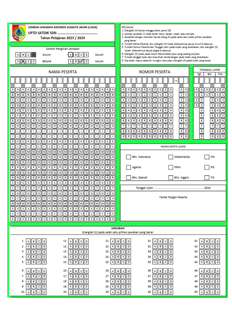 LJK Asa 2024 Versi Nisn-No Absen | PDF