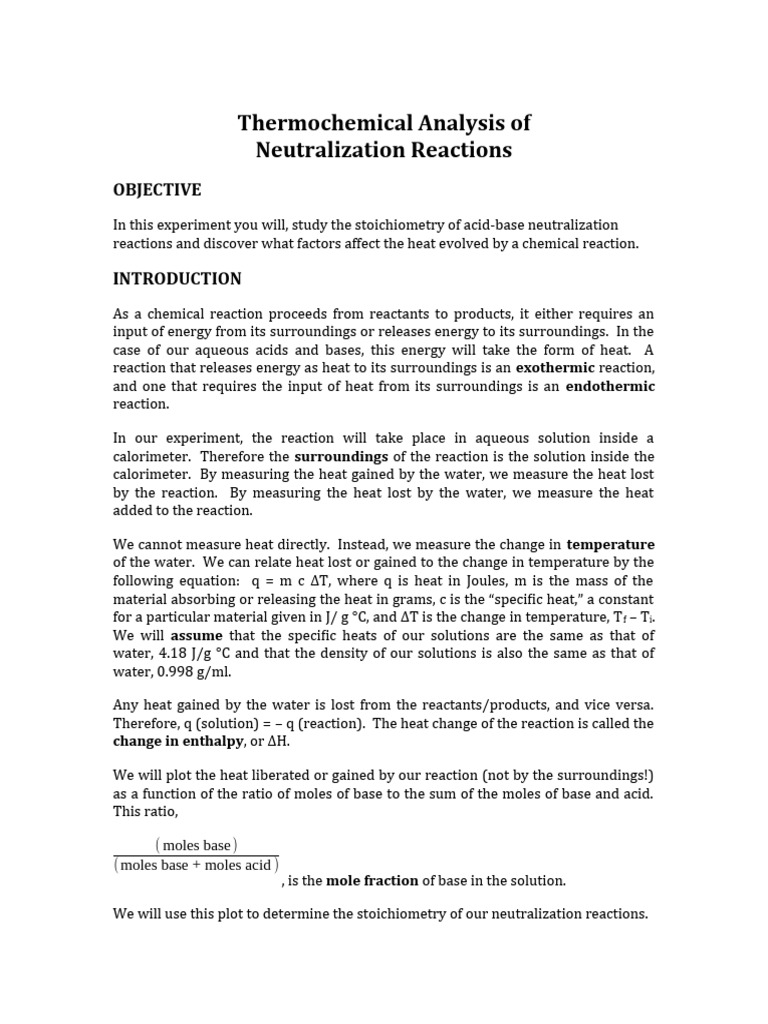 Heat of Neutralization | PDF | Acid | Chemical Reactions