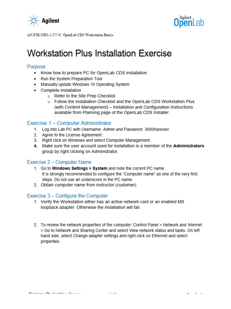 1 Workstation Plus Installation Exercise | PDF | Installation (Computer ...