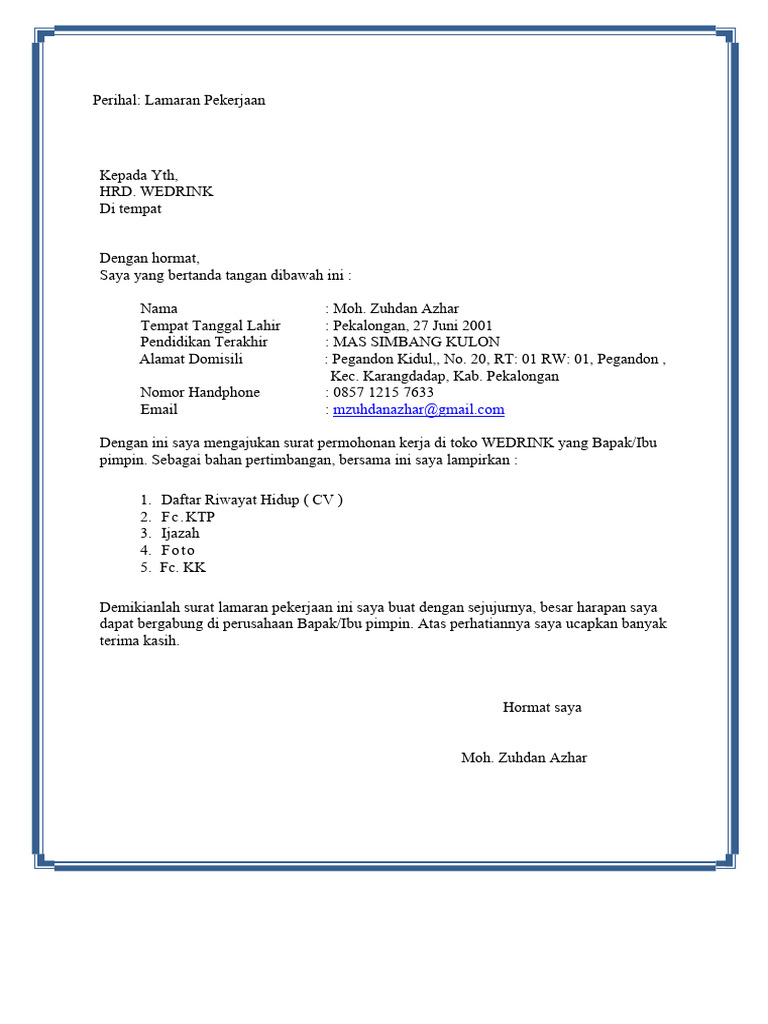 Lamaran Wedrink | PDF