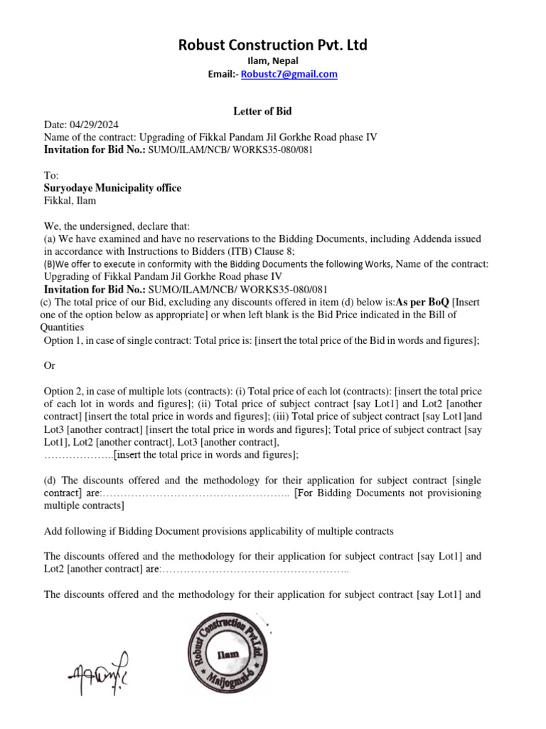 Bid Submission for Road Upgrade Project | PDF | Government | Justice