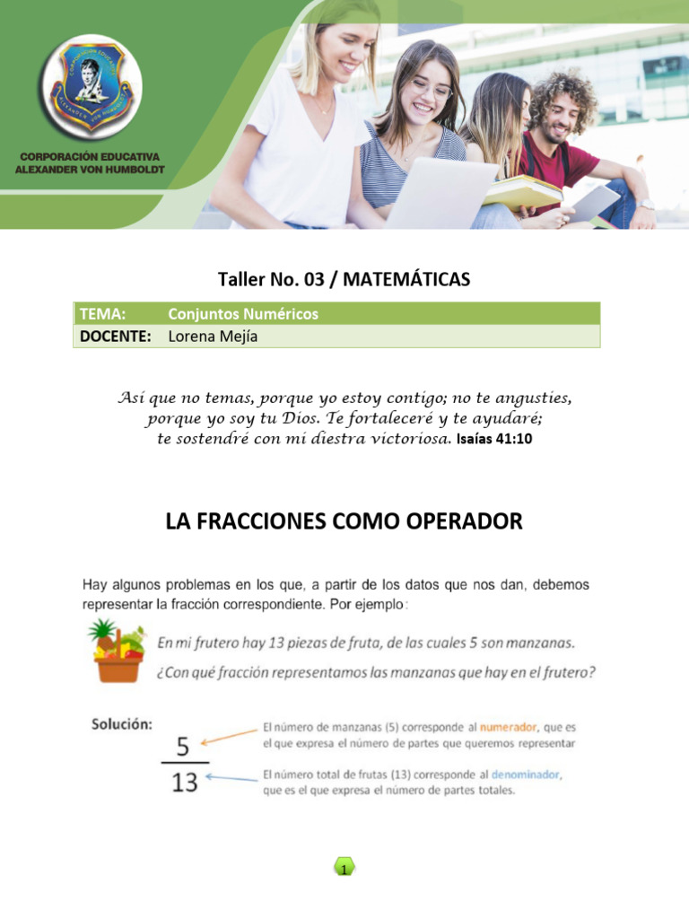 Taller No 3 Matematicas - Fracciones Como Operador | PDF