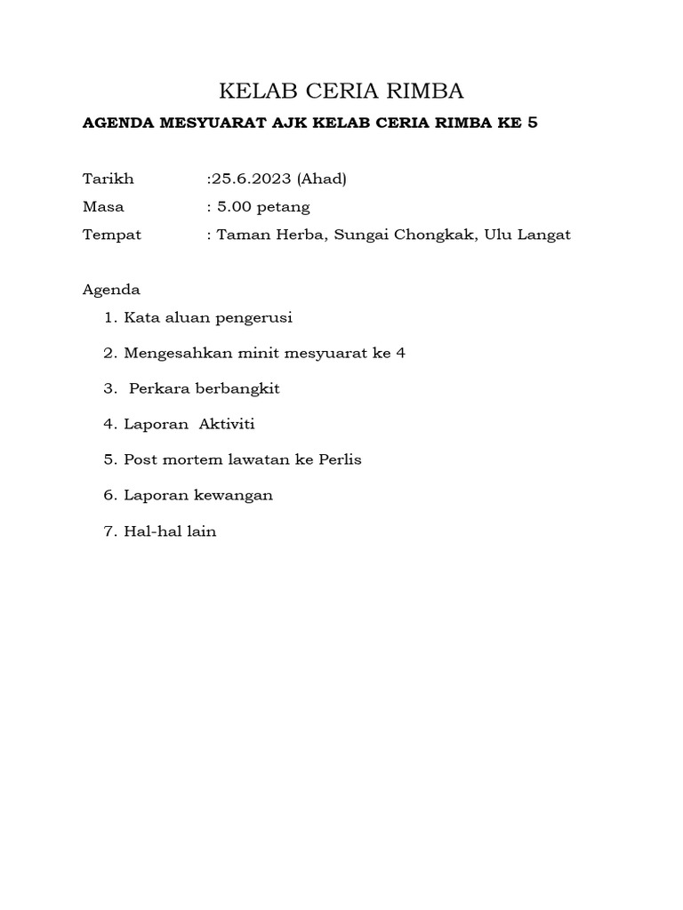 Mesyuarat 5 Kelab Ceria Rimba | PDF