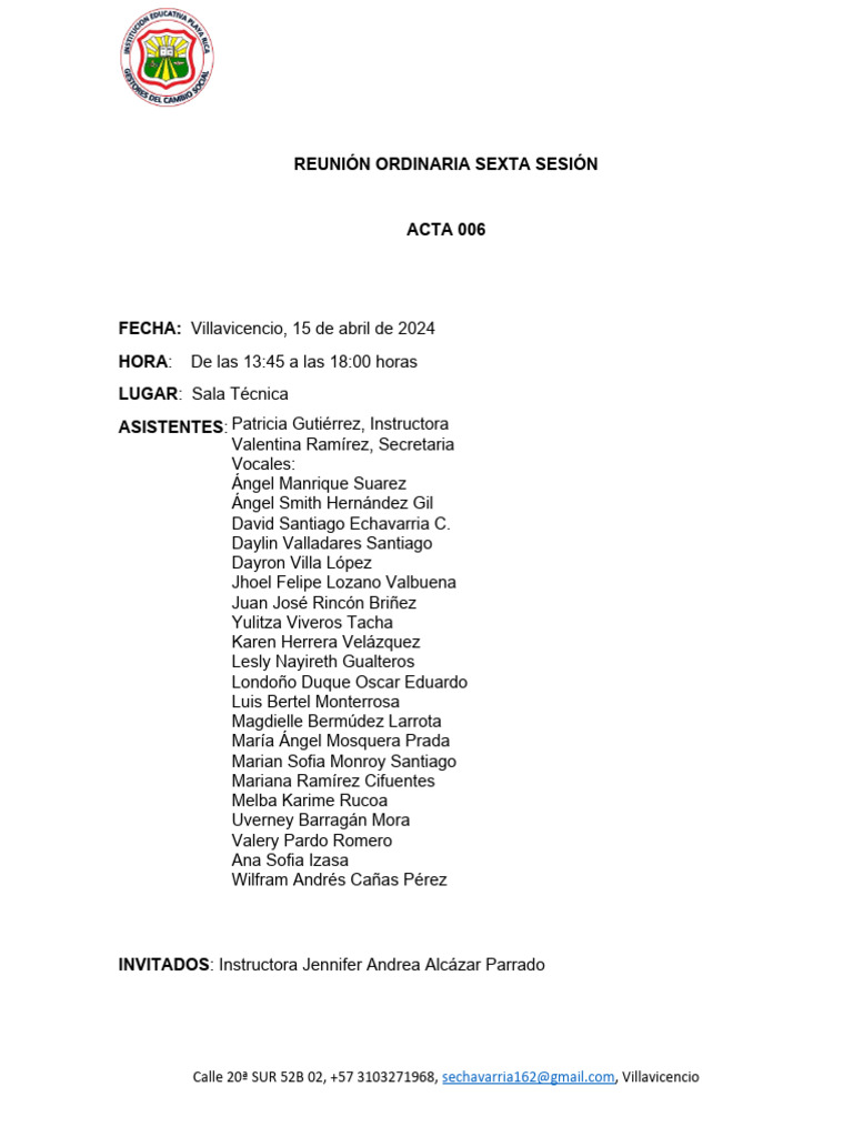 Acta de Clase Sexta Sesion 006 | PDF
