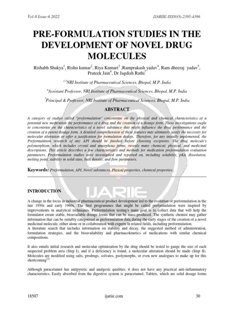 Preformulation Studies for Drug Development | PDF | Pharmaceutical ...