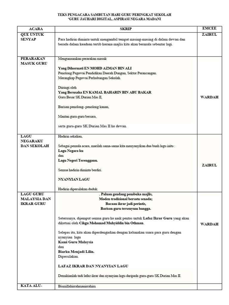Teks Emcee Hari Guru Skdmii 2024 | PDF