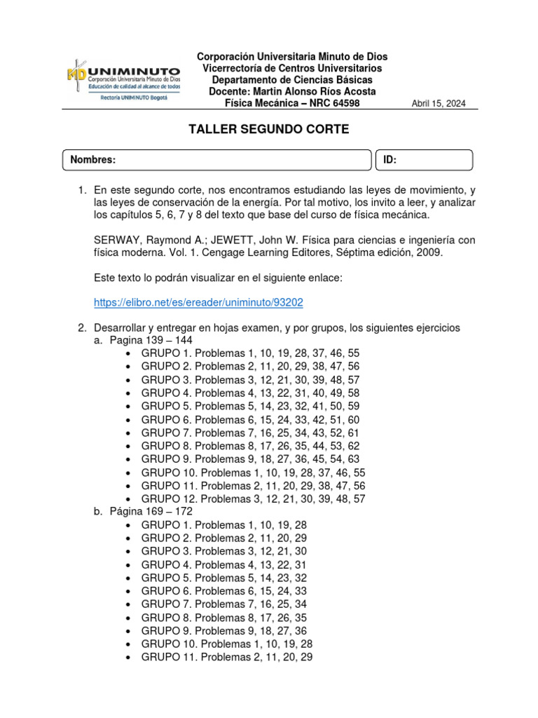 Taller Física Segundo Corte | PDF