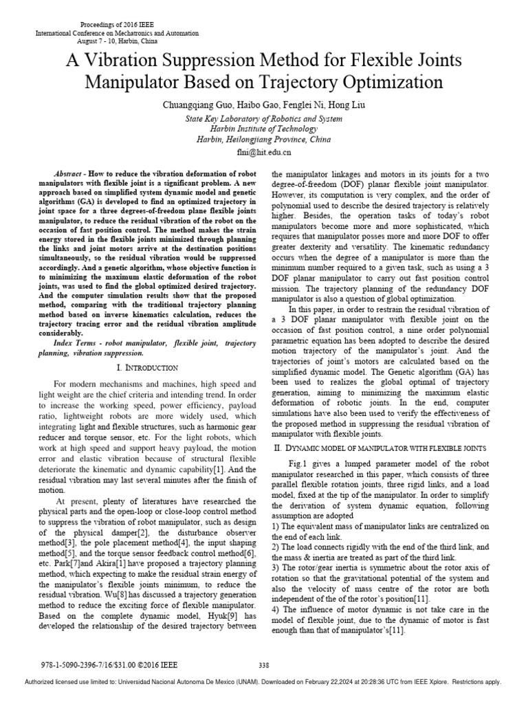 A Vibration Suppression Method For Flexible Joints Manipulator Based On Trajectory Optimization